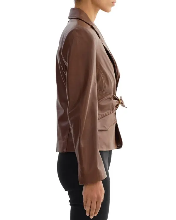 LAMARQUE Belted Leather Blazer - Mid-brown