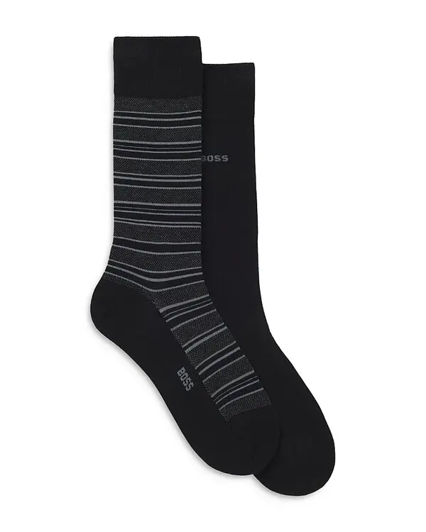 BOSS Stripe Crew Socks, Pack Of 2 - Black