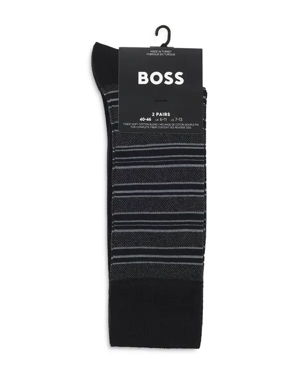 BOSS Stripe Crew Socks, Pack Of 2 - Black