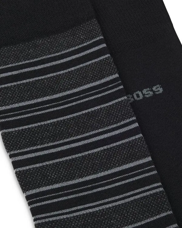 BOSS Stripe Crew Socks, Pack Of 2 - Black