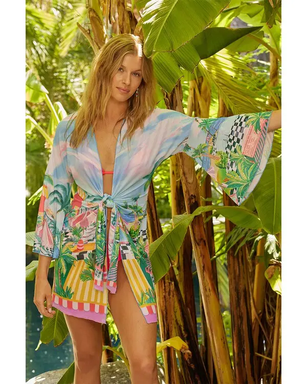BECCA By Rebecca Virtue Miami Beach Tie Front Mesh Tunic