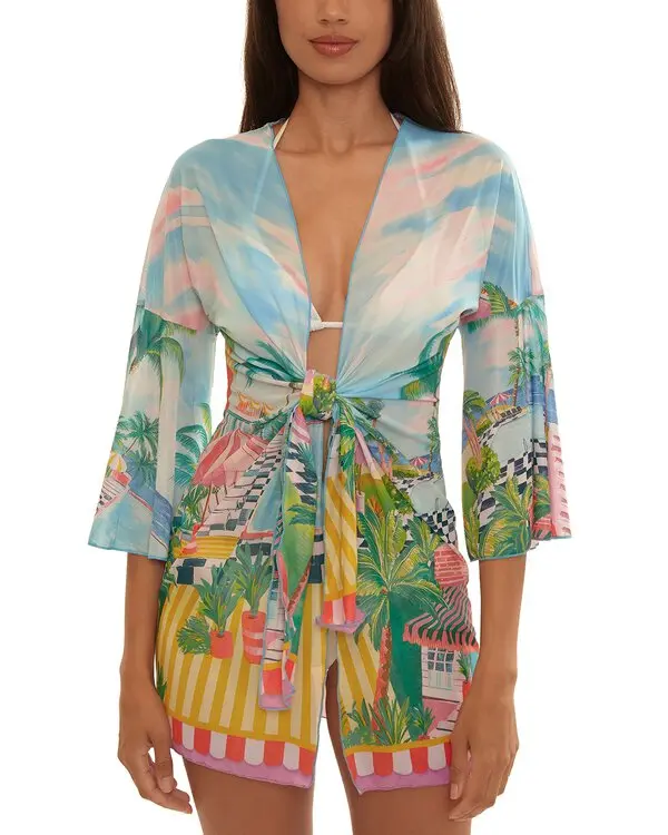 BECCA By Rebecca Virtue Miami Beach Tie Front Mesh Tunic