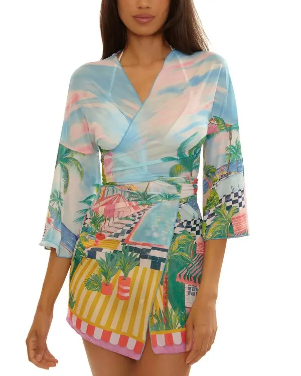 BECCA By Rebecca Virtue Miami Beach Tie Front Mesh Tunic