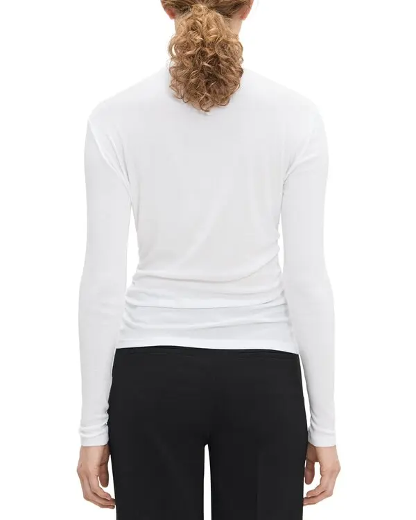 Theory High Neck Gathered Long Sleeve Tee - Ivory