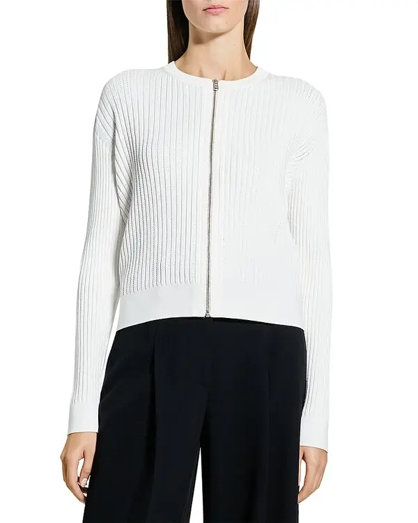 Theory Pointelle Bomber Sweater - White