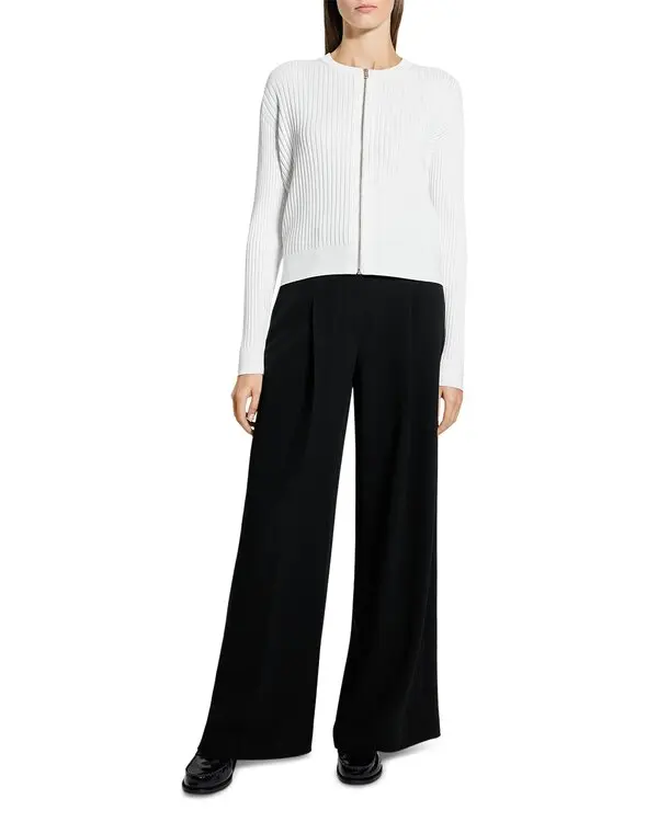 Theory Pointelle Bomber Sweater - White
