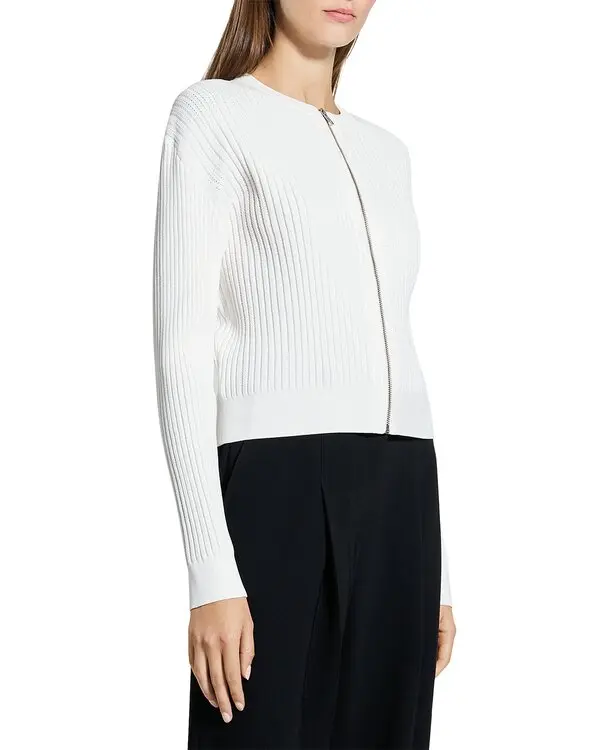 Theory Pointelle Bomber Sweater - White