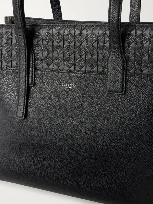 SERAPIAN Maro Large Textured Leather Tote - Black