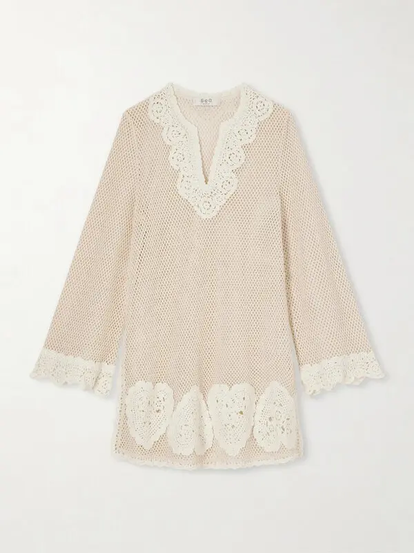 Sea Madelyn Crocheted Cotton Coverup - Neutrals