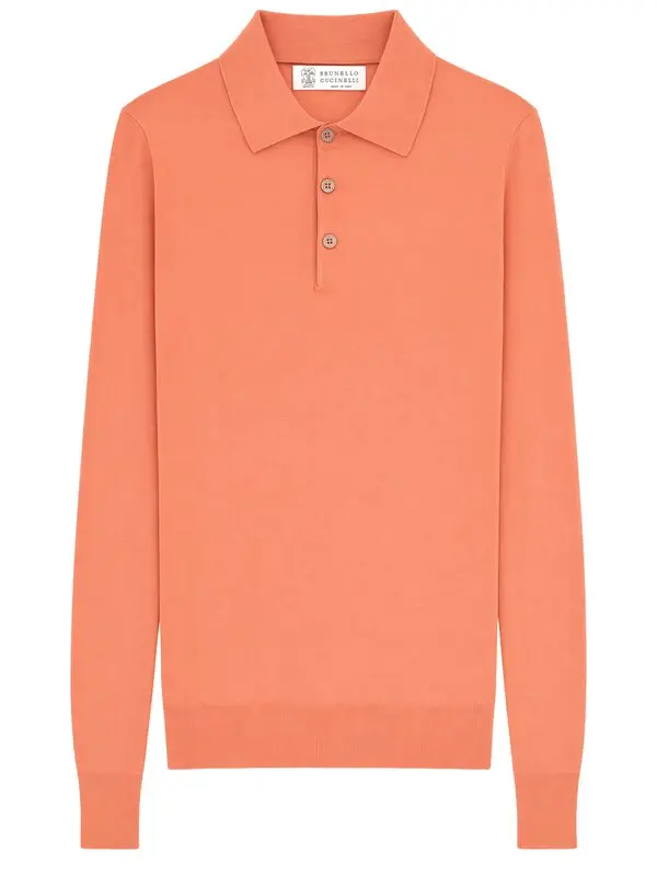 Brunello Cucinelli Cotton Knit Polo Shirt - Orange