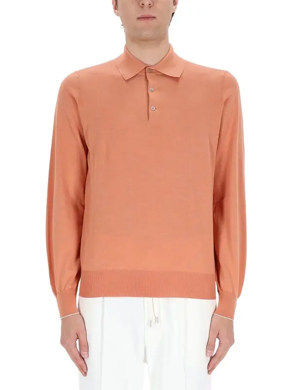 Brunello Cucinelli Cotton Knit Polo Shirt - Orange