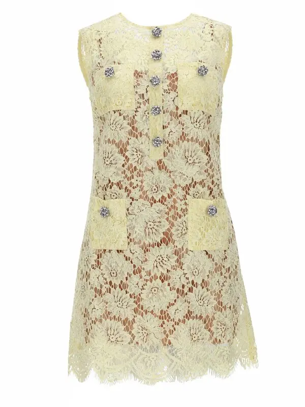 SELF-PORTRAIT Lace Mini Dress - Yellow