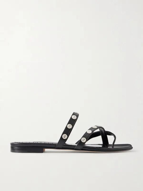 Manolo Blahnik Irafli Button-embellished Leather Sandals - Black