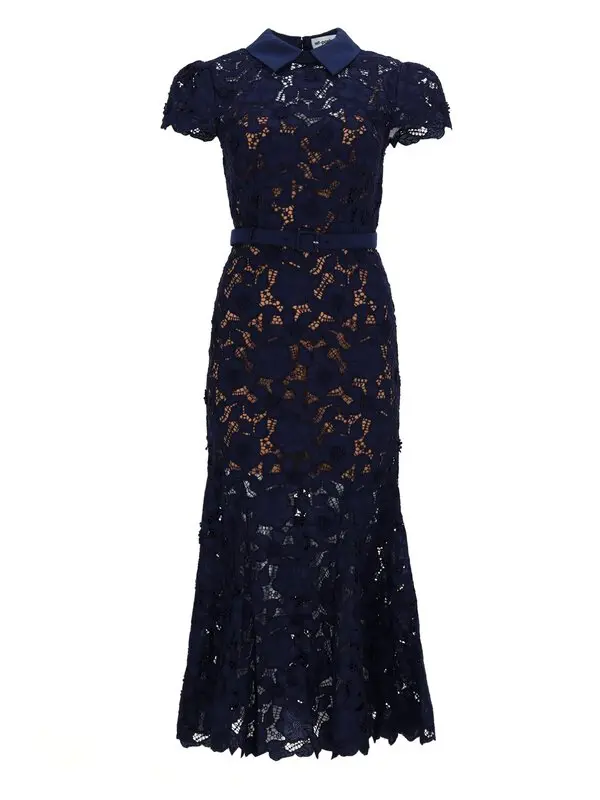SELF-PORTRAIT Lace Midi Dress - Blue