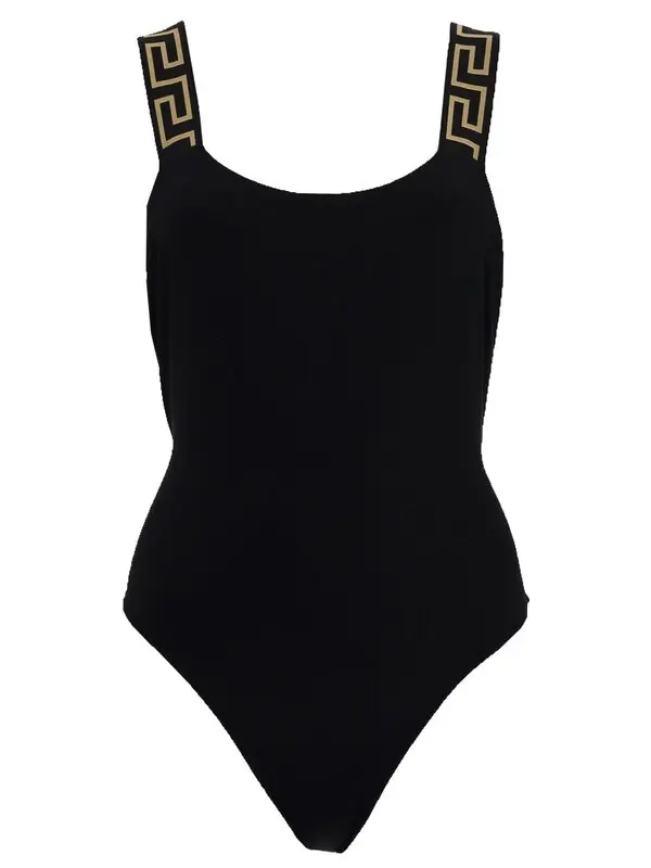Versace One-piece Swimsuit With Greek Detailing - Black