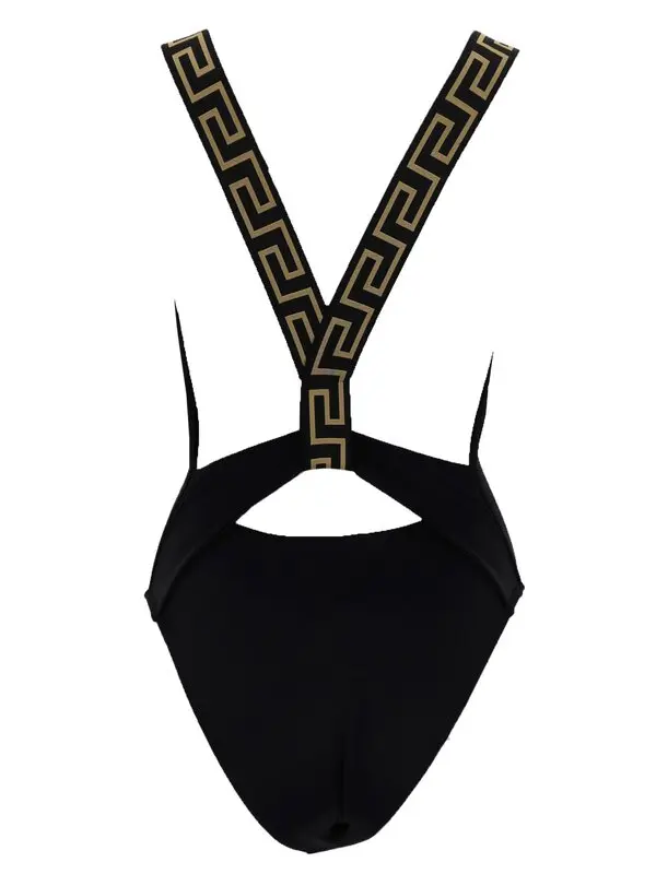 Versace One-piece Swimsuit With Greek Detailing - Black