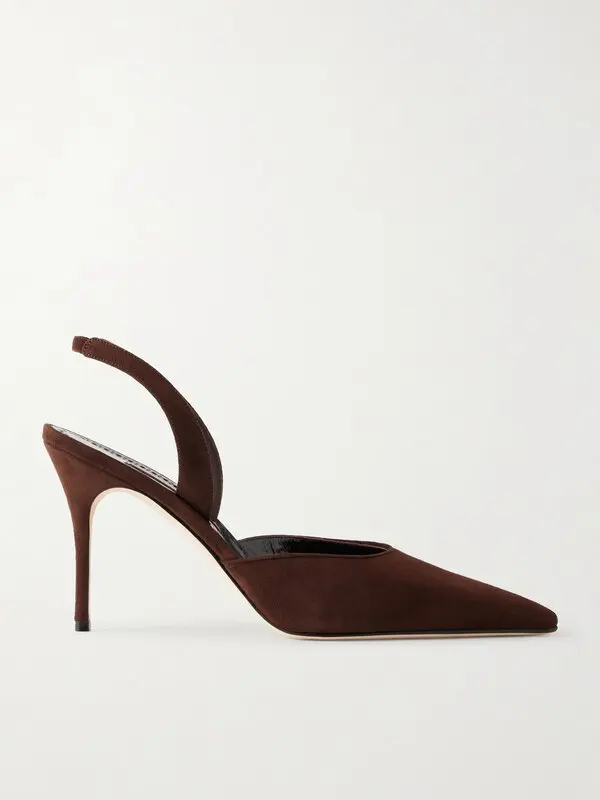 Manolo Blahnik Borelapla 90 Suede Slingback Pumps - Brown