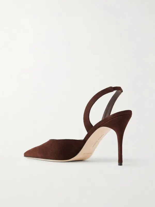 Manolo Blahnik Borelapla 90 Suede Slingback Pumps - Brown