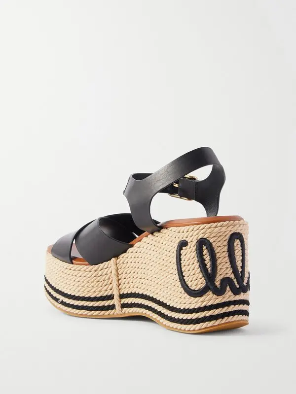 Chloé Leather Platform Espadrilles - Black