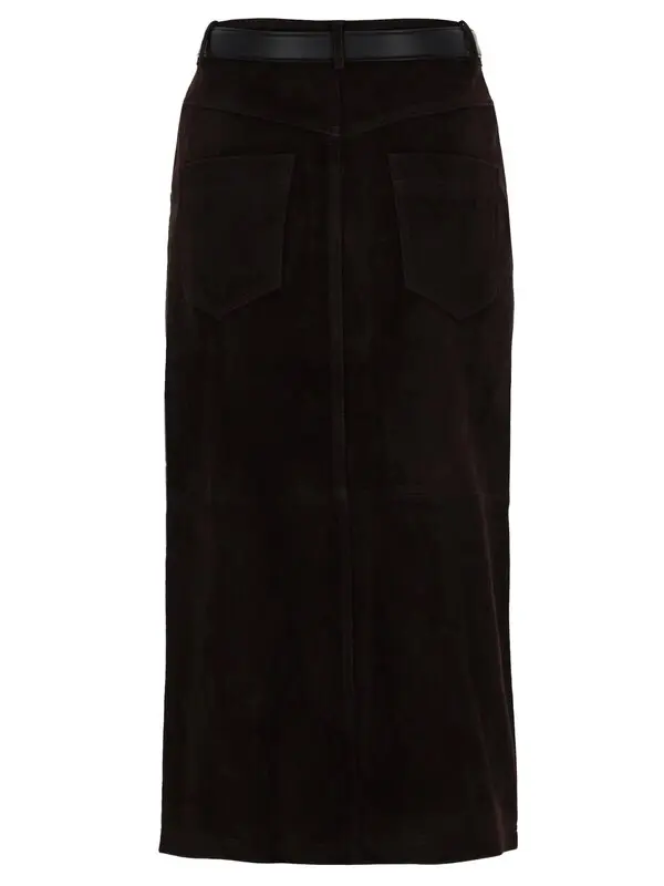 SELF-PORTRAIT Suede Midi Skirt - Brown