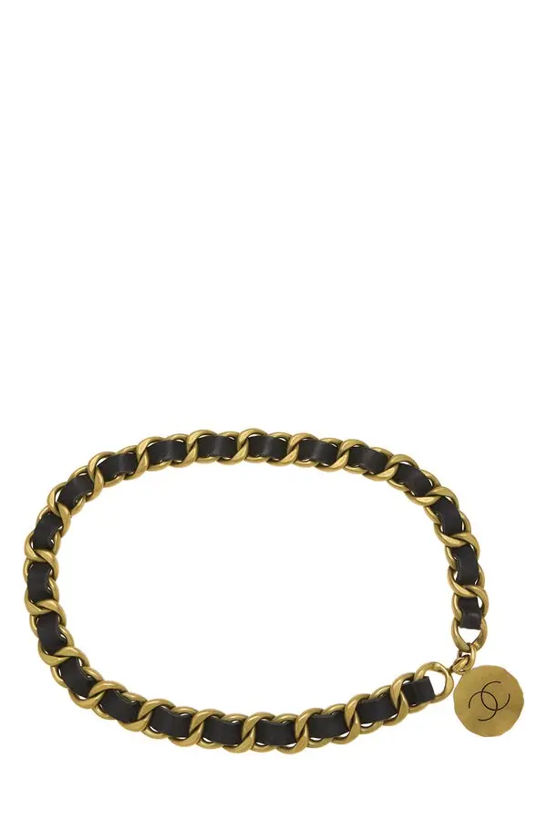 Chanel Leather Gold 'cc' Chain Belt - Black
