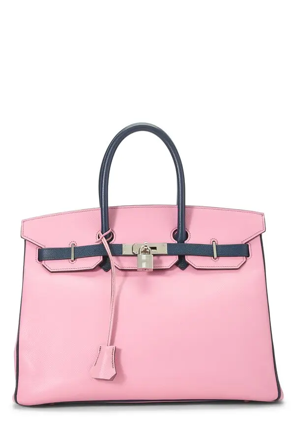 Hermès Blue Nuit Epsom Horseshoe Birkin 35 Special Order - Rose Confetti