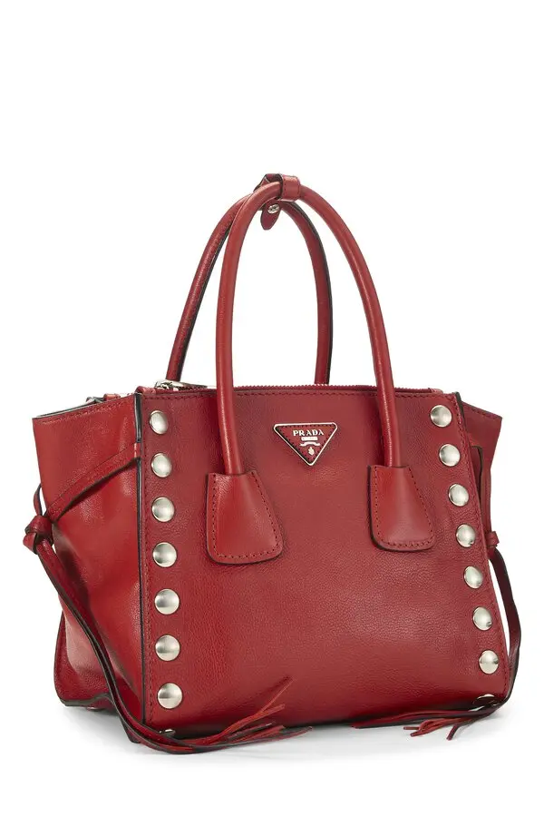 Prada Calfskin Studded Twin Pocket Tote
