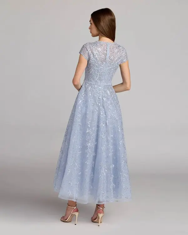 Mac Duggal Embroidered Tulle Midi Dress With Beaded Embellishments