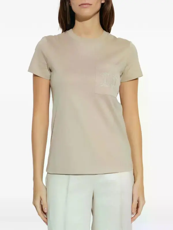 Max Mara Logo Embroidered Pocket T-shirt - Neutrals