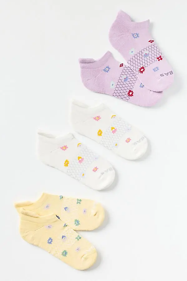 BOMBAS Floral Ankle Socks, 3 Pack - Washed Lavender Mix
