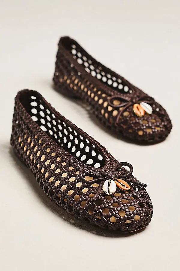 Dolce Vita Cason Charm Woven Ballet Flats - Dark Brown