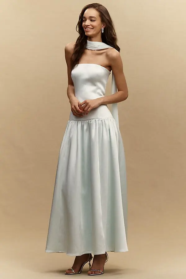 Bhldn Anna Drop-waist Stretch Satin Maxi Dress - Mint