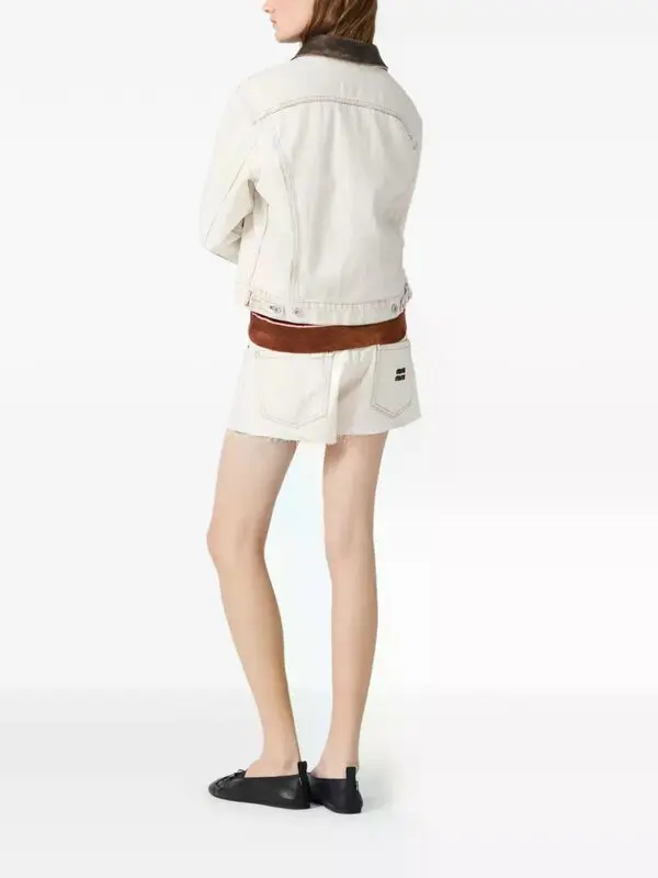 Miu Miu Logo-embroidered Denim Shorts - White
