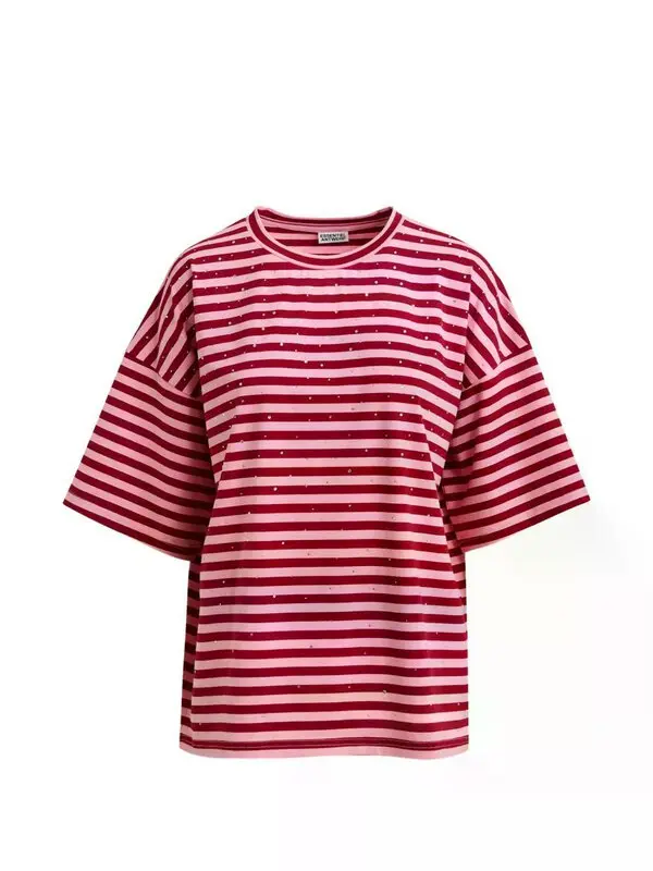 Essentiel Antwerp Striped Rhinestone-embellished T-shirt - Red