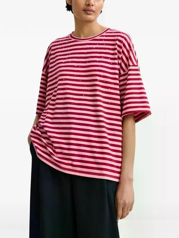 Essentiel Antwerp Striped Rhinestone-embellished T-shirt - Red