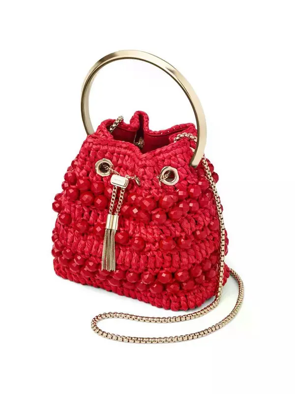 JIMMY CHOO Bon Bon Beaded Bucket Bag - Red