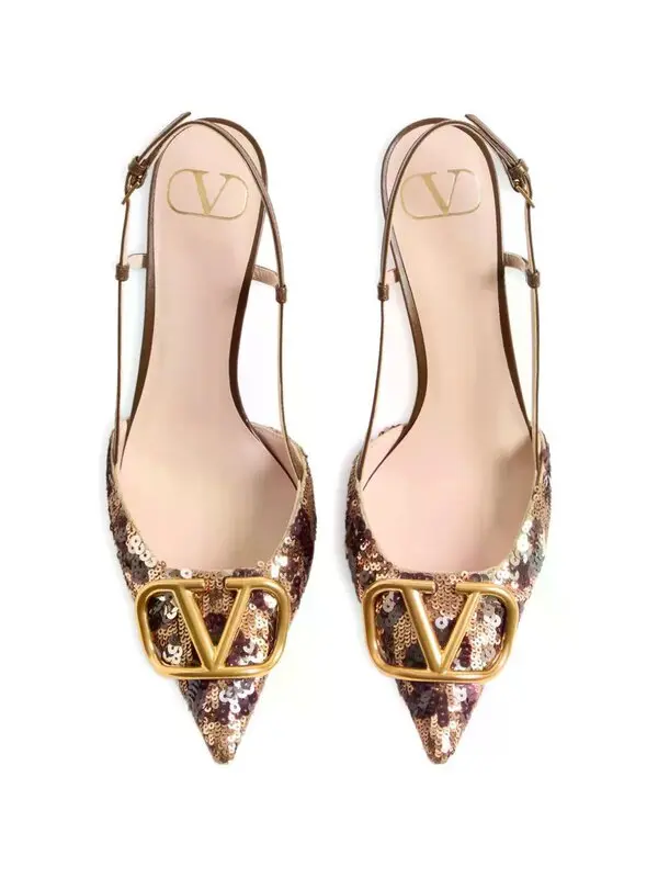 Valentino Garavani Vlogo Signature Slingback Pumps With Animalier Embroidery - Brown