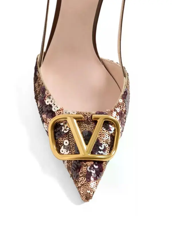 Valentino Garavani Vlogo Signature Slingback Pumps With Animalier Embroidery - Brown
