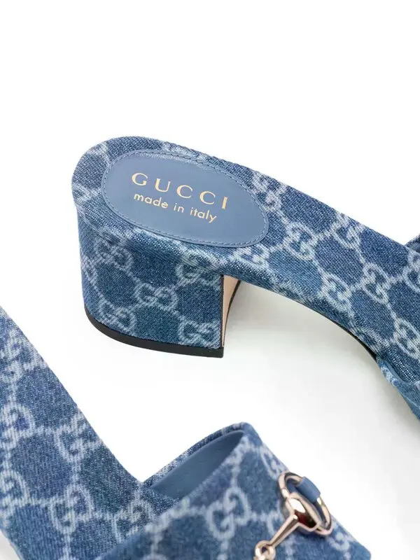 Gucci Horsebit Gg Patterned Sandals - Blue