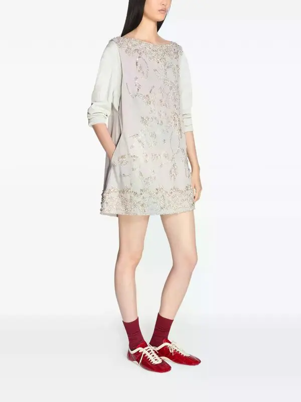 dries van noten beaded dress Silver Beaded Fringe Mini Dress with Illusion Sides CDCR878 main image 0