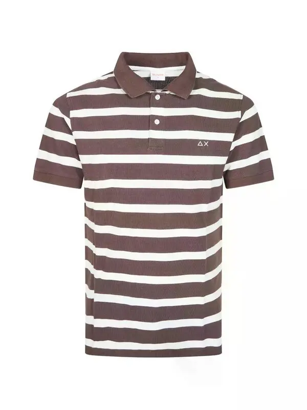 SUN 68 Striped Polo Shirt - Brown