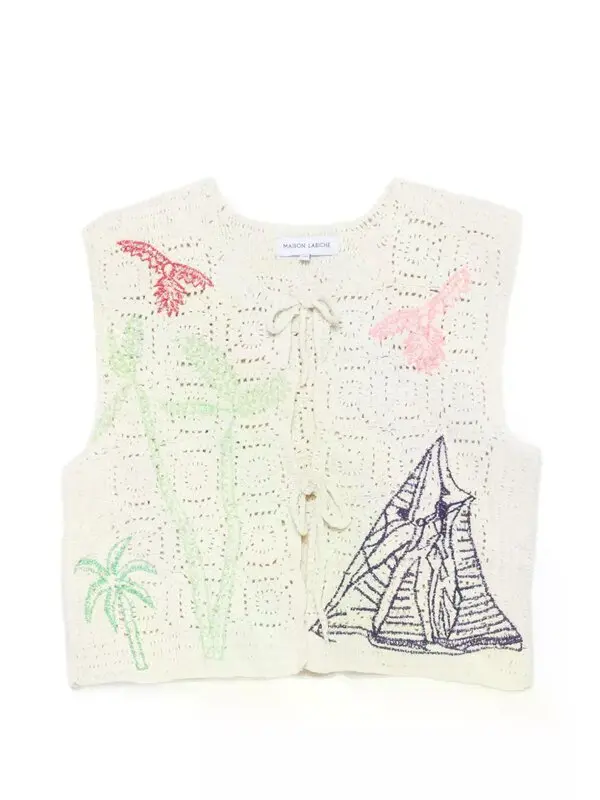 Maison Labiche Piver Crochet Embroidered Gilet - Neutrals