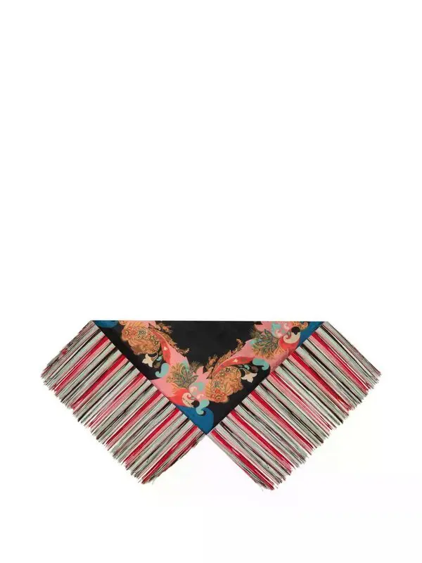 Etro Silk Jacquard Scarf With Fringing And Floral Paisley Motif - Black