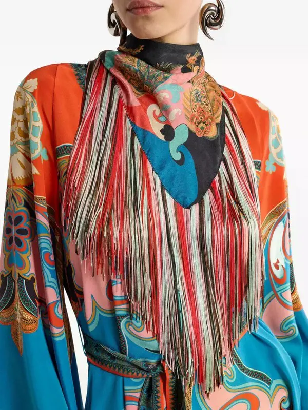Etro Silk Jacquard Scarf With Fringing And Floral Paisley Motif - Black