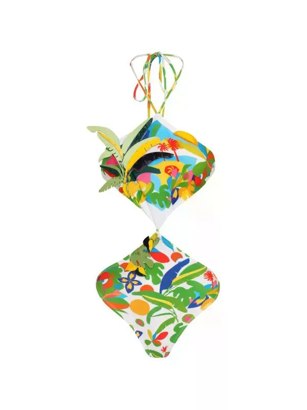 AMIR SLAMA Cut-out Floral Print Swimsuit - White