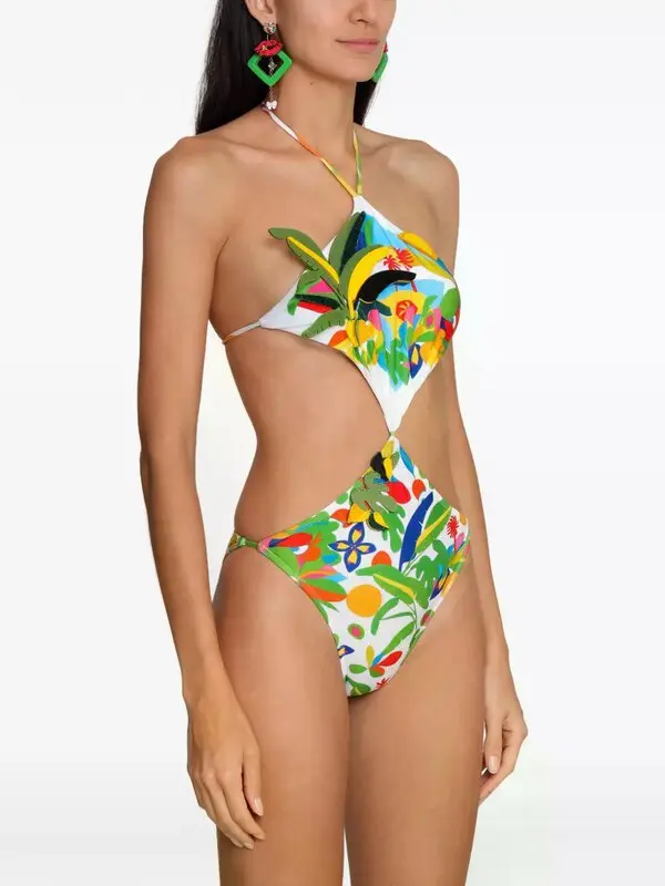 AMIR SLAMA Cut-out Floral Print Swimsuit