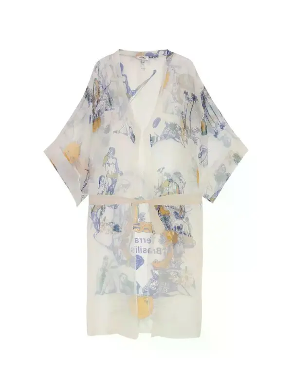 AMIR SLAMA Print Belted Silk Beach Cover-up - Neutrals