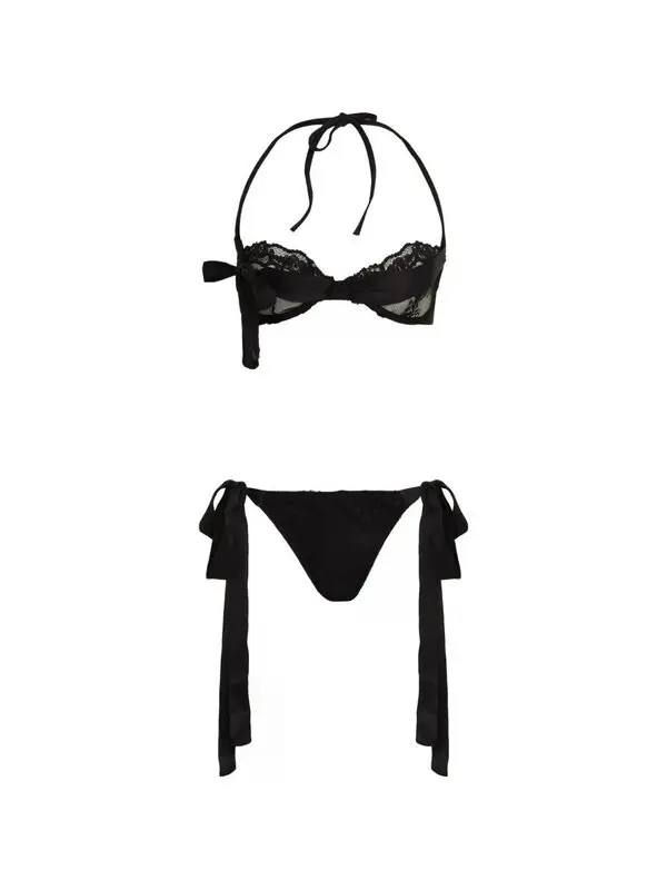 AMIR SLAMA Lace Tie Fastening Two-piece Bikini Set - Black