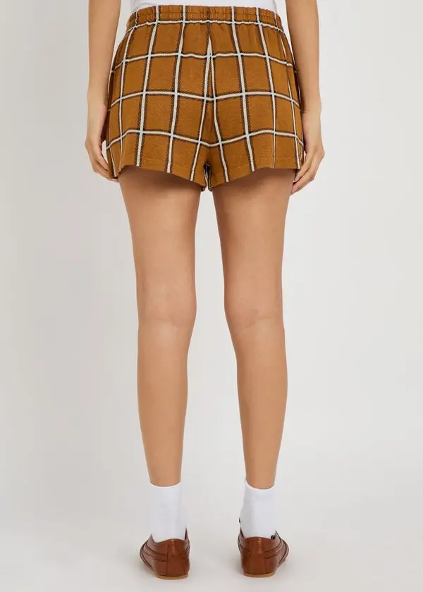 Guest In Residence Picnic Plaid Silk And Linen-blend Shorts - Brown