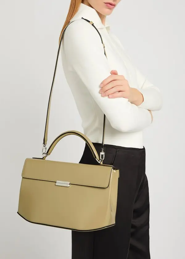 TOTEME Glossed Leather Top Handle Bag - Beige